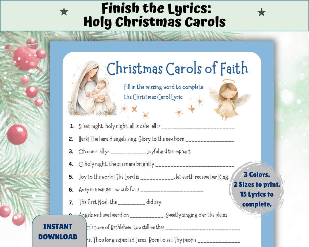 Finish the Christmas Lyrics Game, Christmas Faith Song Game, Christmas ...