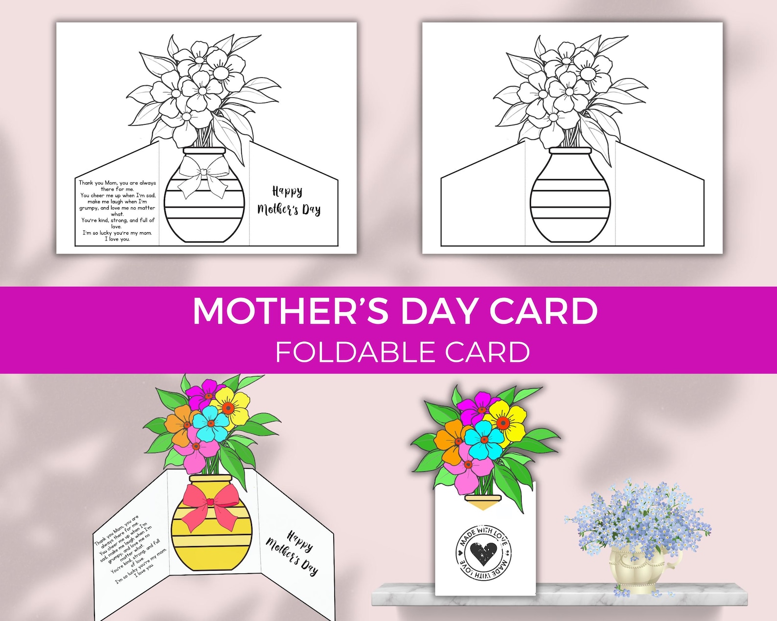Mothers Day Coloring Card Printable, Mothers Day Craft for Kids ...