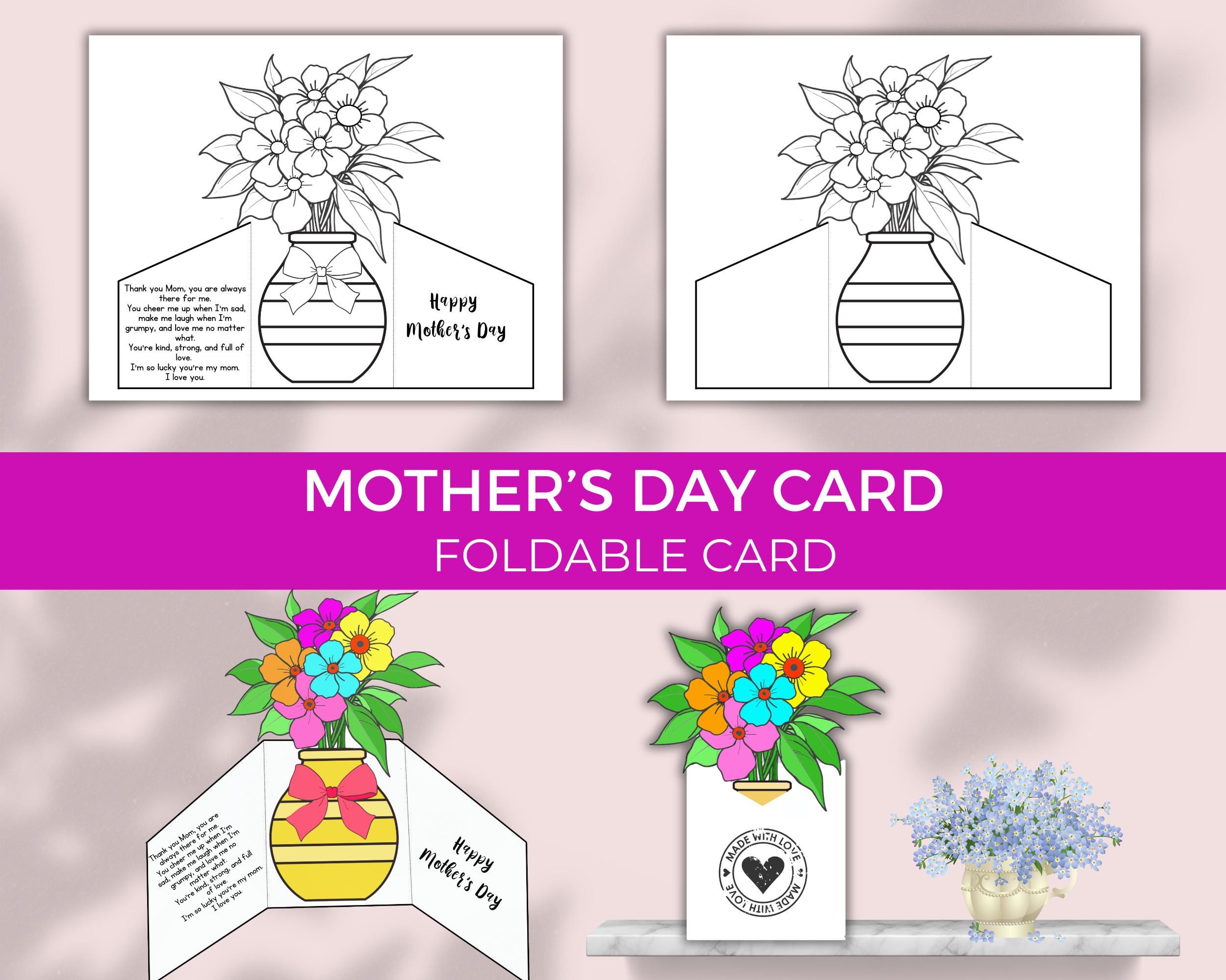 Mothers Day Coloring Card Printable, Mothers Day Craft for Kids ...