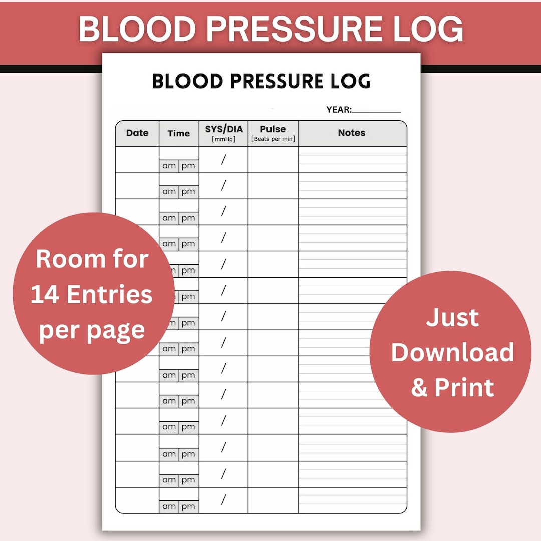 Blood Pressure Log, Blood Pressure Chart to Monitor Your Daily Blood ...