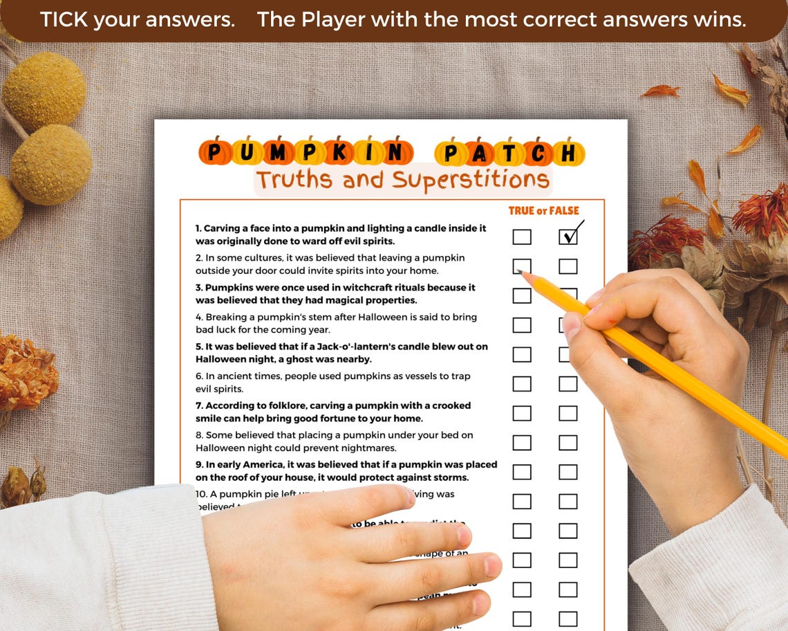 Pumpkin True or False, Printable Pumpkin Trivia Game, Thanksgiving ...