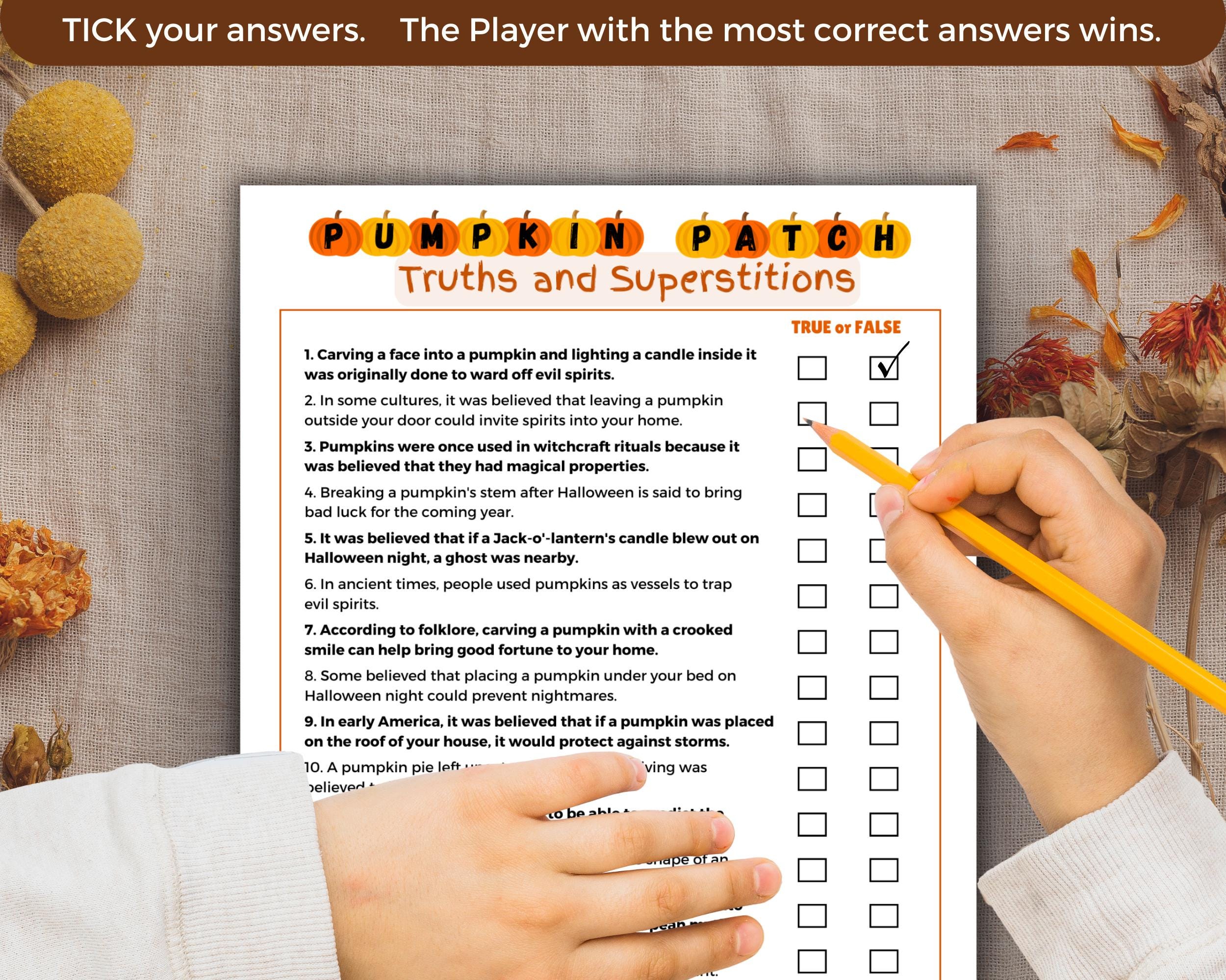 Pumpkin True or False, Printable Pumpkin Trivia Game, Thanksgiving ...