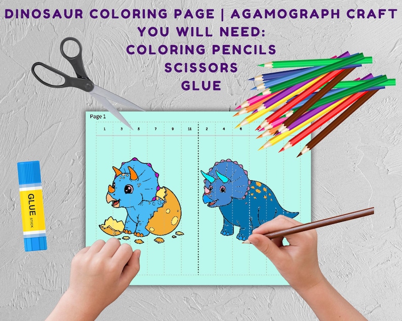 Dinosaur 3D Paper Craft Template, Agamograph Art for Kids Activity ...