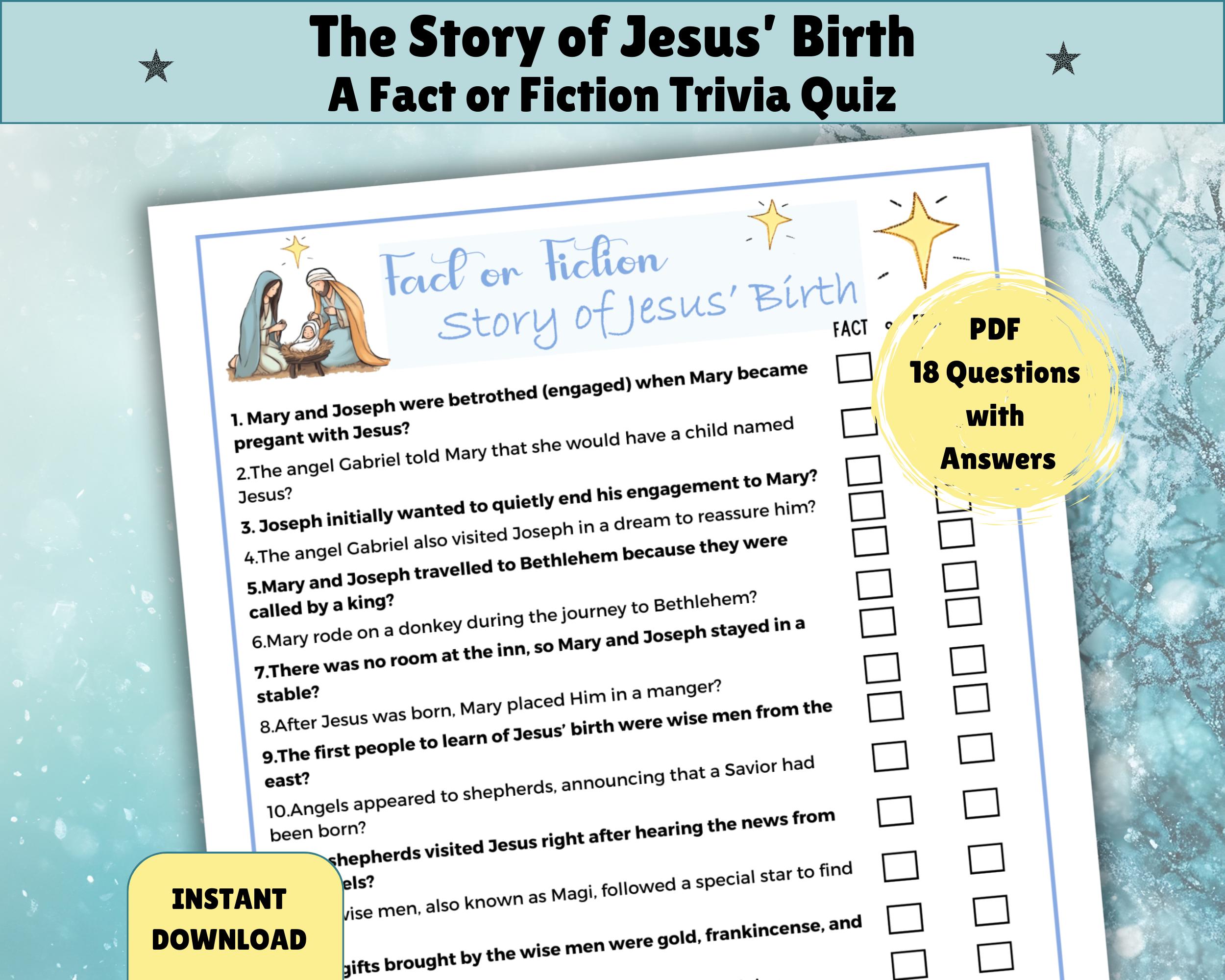 Bible Christmas Trivia Game 18 Questions on the Story of Jesus' Birth ...