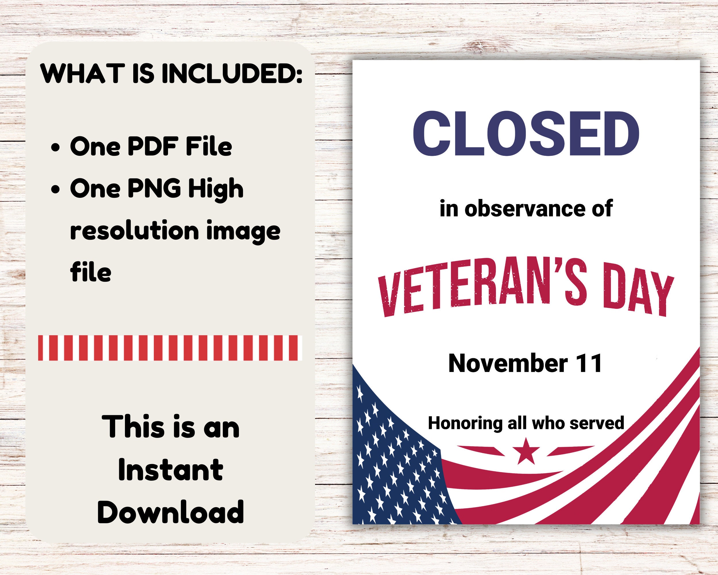 Veteran's Day Printable Closed Sign for Door, Closed on Veteran's Day ...
