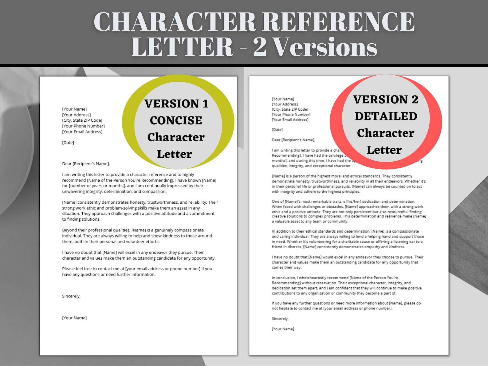 Character Reference Written Letter, Recommendation Letter, Editable ...
