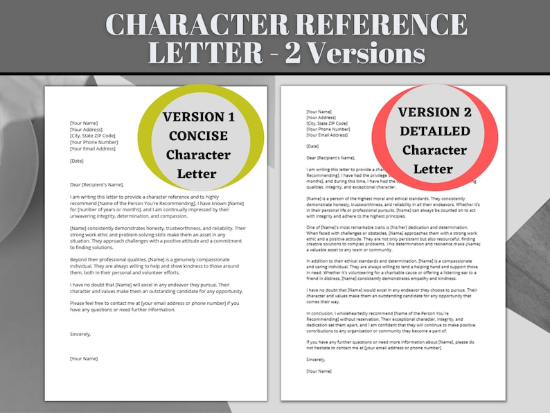 Character Reference Written Letter, Recommendation Letter, Editable ...