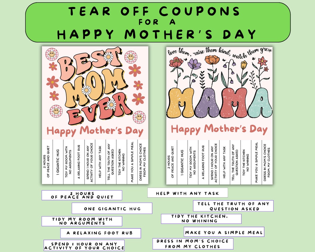 Mother's Day Tear off Coupon Flyer, Mother's Day Card With 10 Tear-off ...
