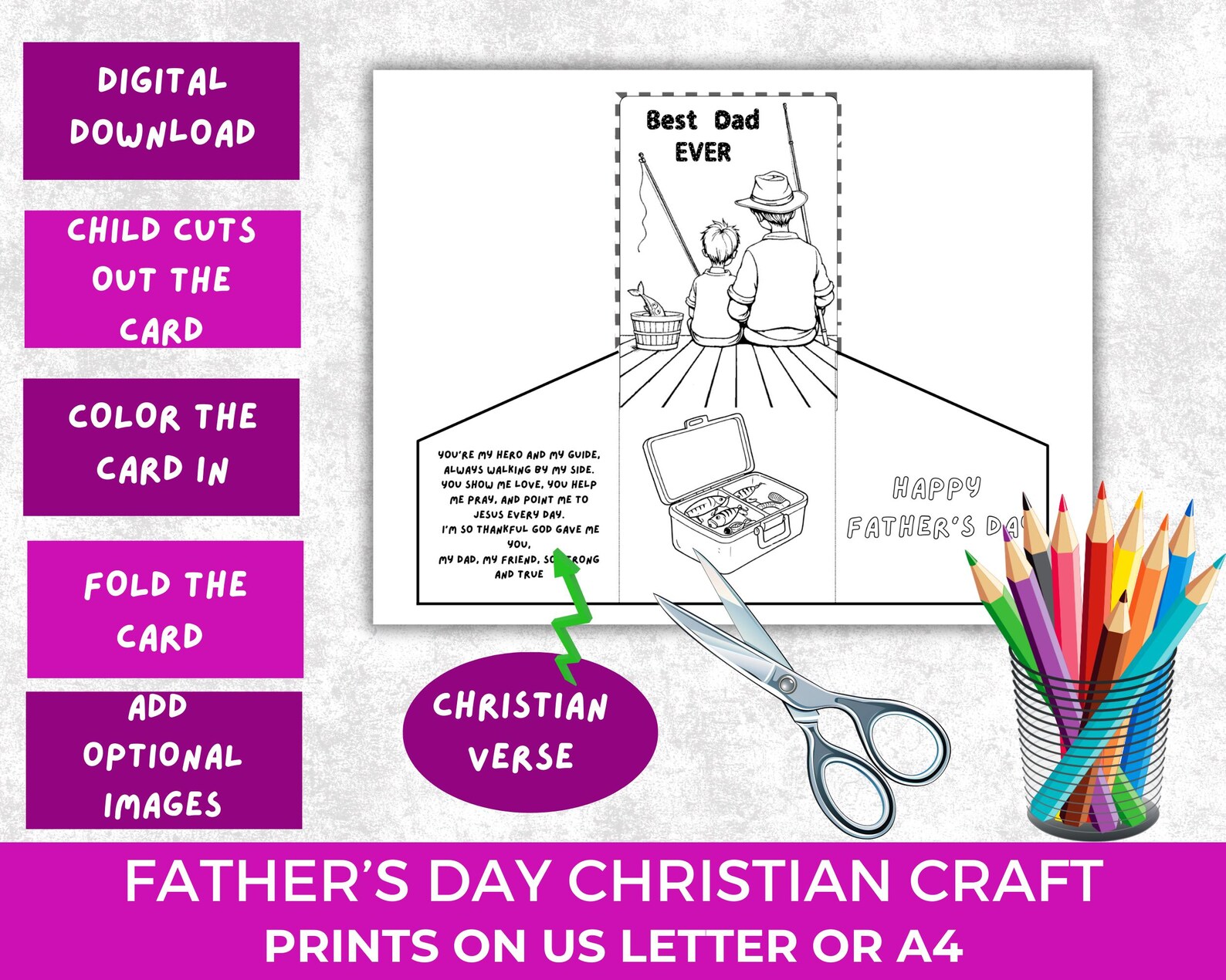 Fathers Day Card, Fathers Day Christian Craft for Kids, Christian Verse ...