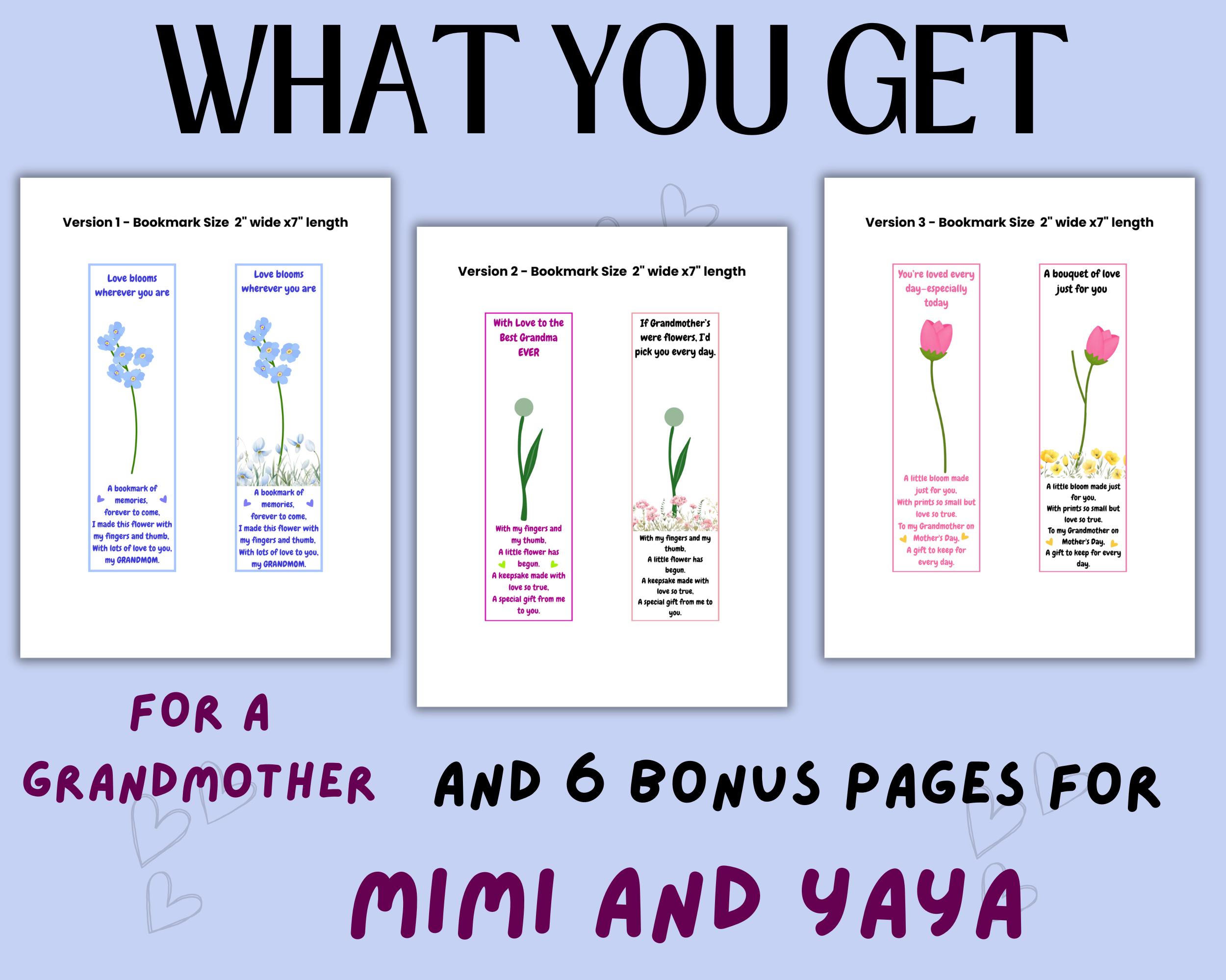 Grandmother Mother's Day Printable Bookmark, Kids Fingerprint Art ...