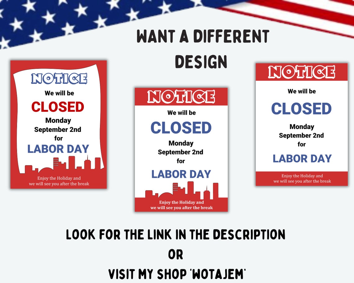 Labor Day Closed Sign for Door Printable Sign, Closed on Labor Day ...