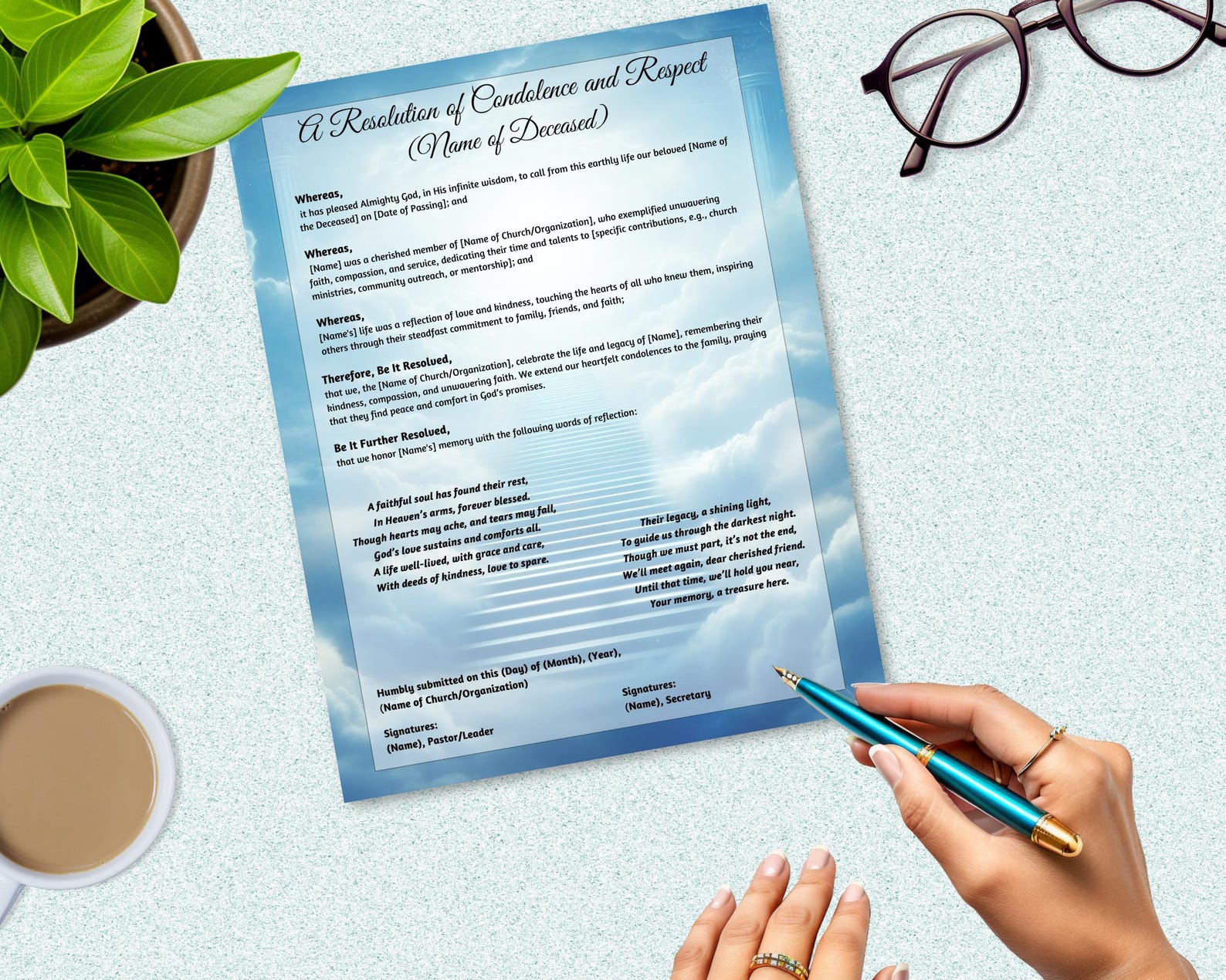 A Funeral Resolution Letter of Condolence and Respect, Use in Your ...