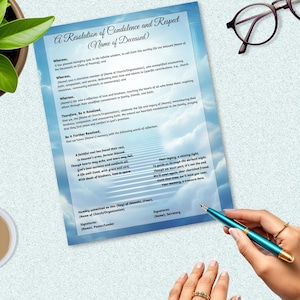 A Funeral Resolution Letter of Condolence and Respect, Use in Your ...