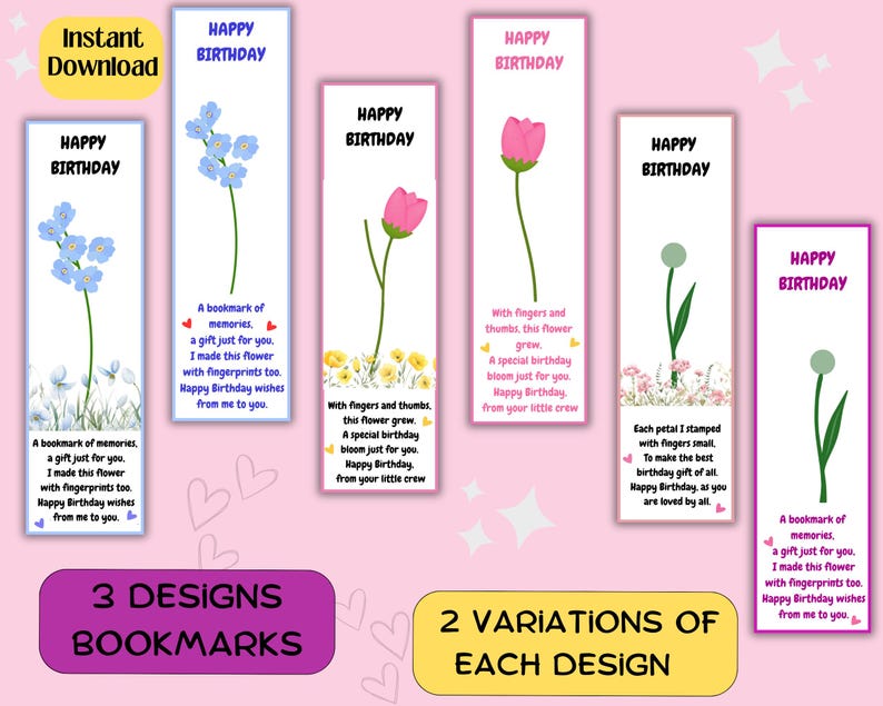 Fingerprint Bookmark Happy Birthday, Printable Kids Fingerprint Art as ...