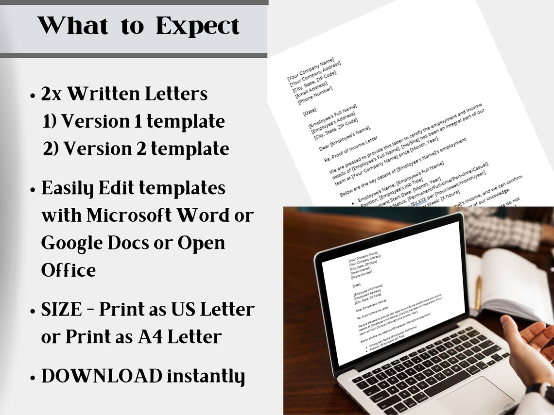 Proof of Income Letter Template - Employment Letter - Professional ...