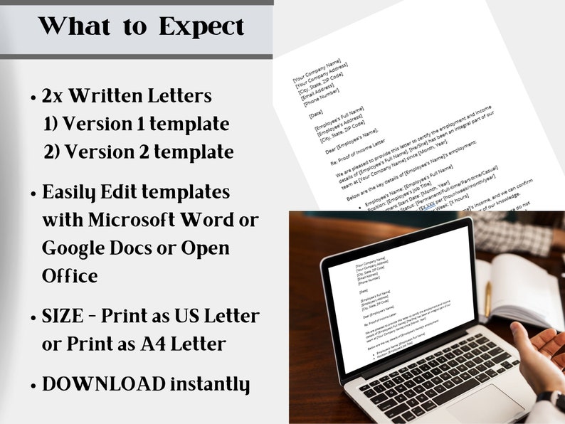 Proof of Income Letter Template - Employment Letter - Professional ...