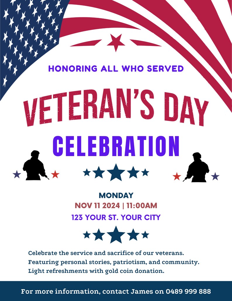 Editable Veteran's Day Flyer Template for Event Promotion Happy ...