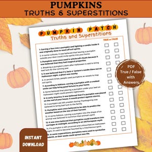 Pumpkin True or False, Printable Pumpkin Trivia Game, Thanksgiving ...