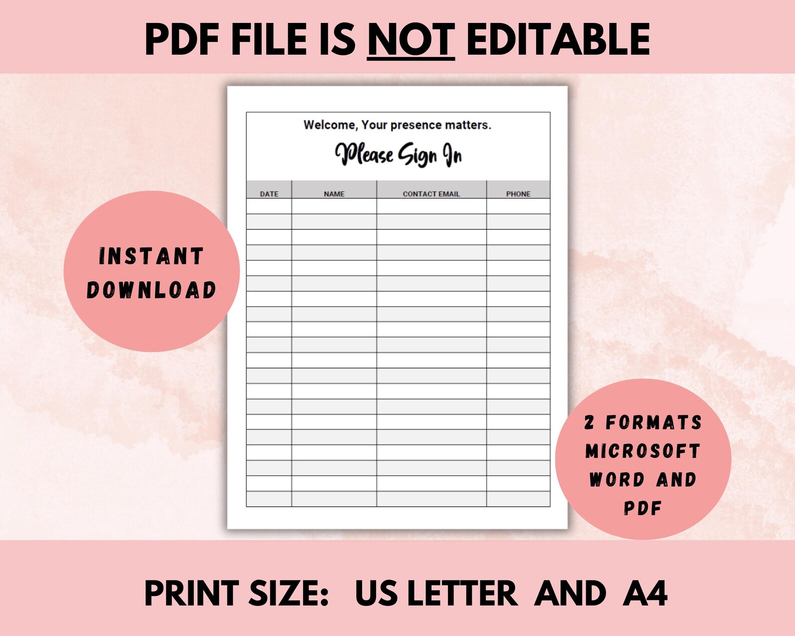 Volunteer Sign up Sheet Use for Visitors, Parents | Welcome Sign in ...