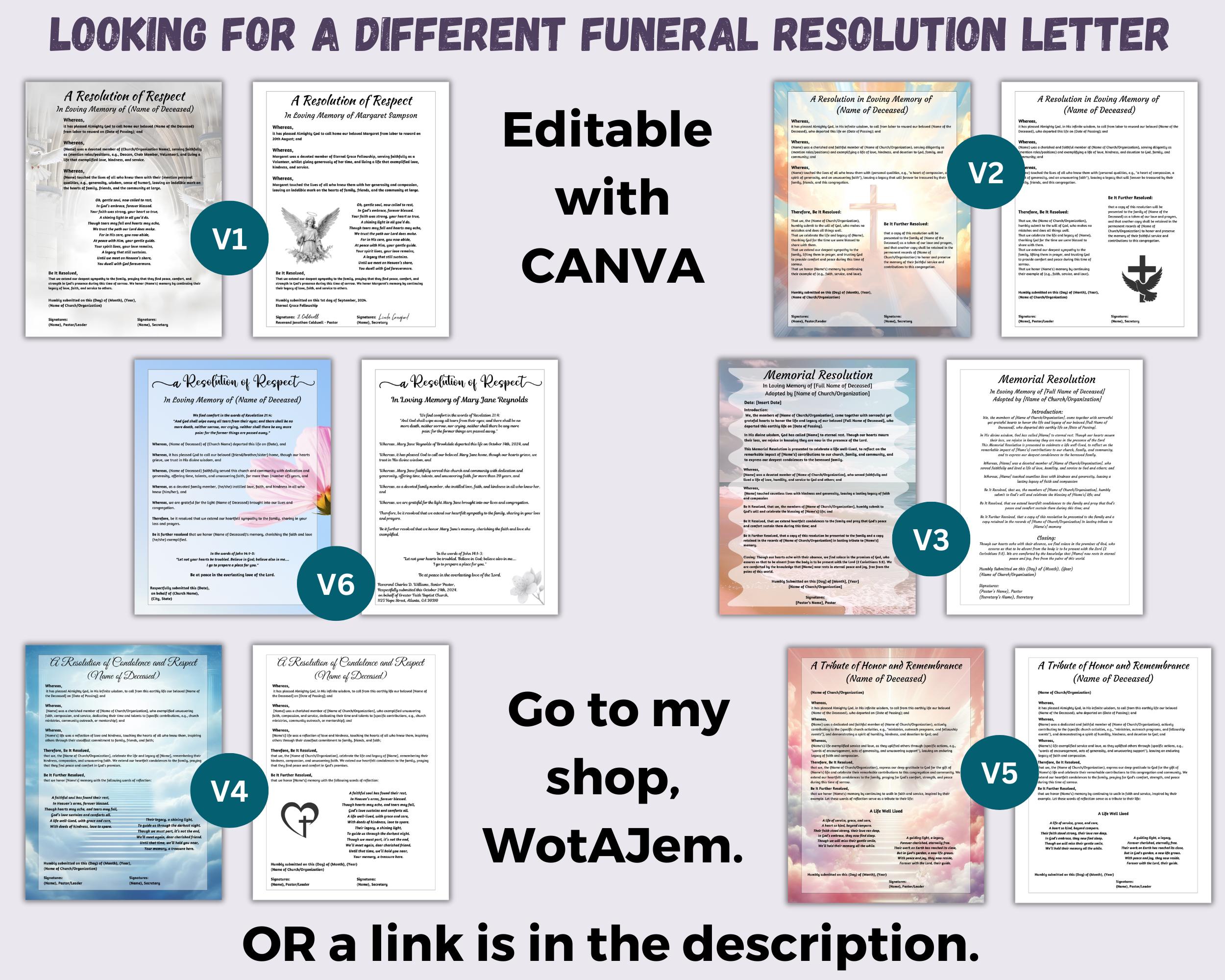 Funeral Resolution Letter A Resolution of Respect in Loving Memory ...
