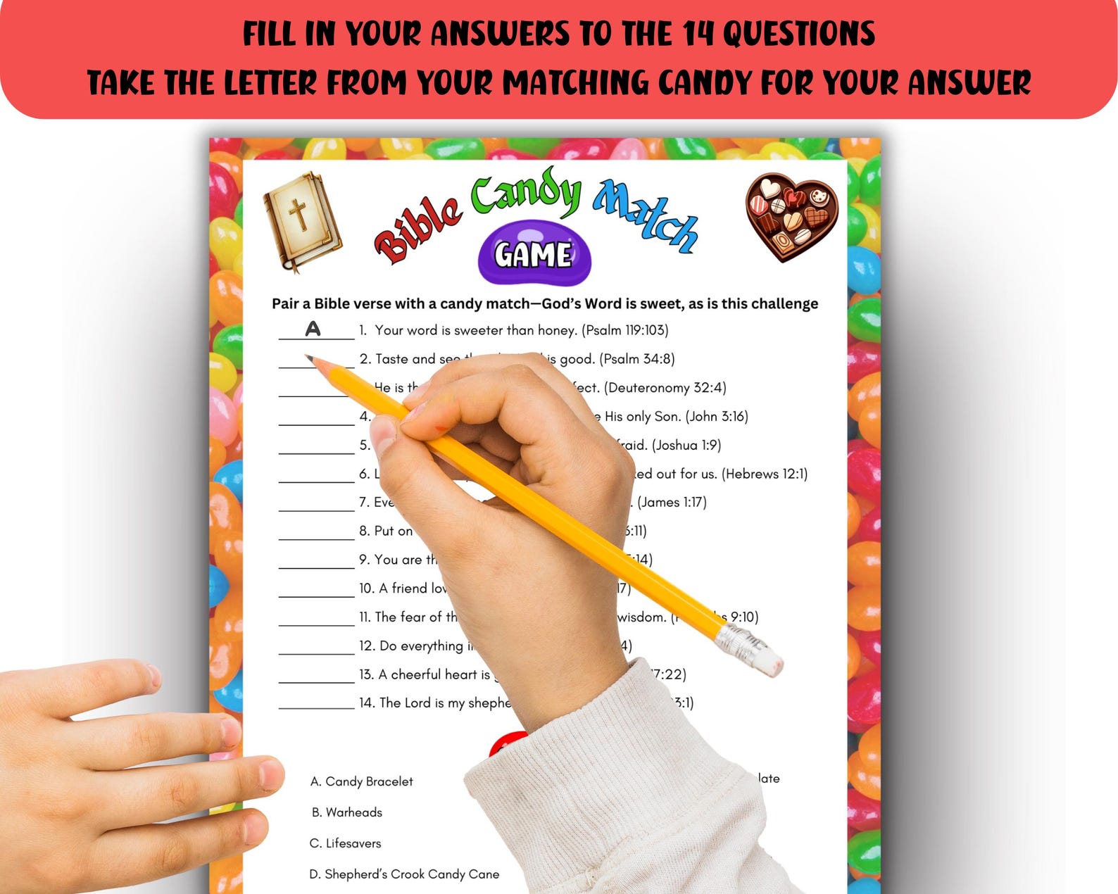 Bible Game, Bible Candy Match Christian Game, Printable Candy Trivia ...