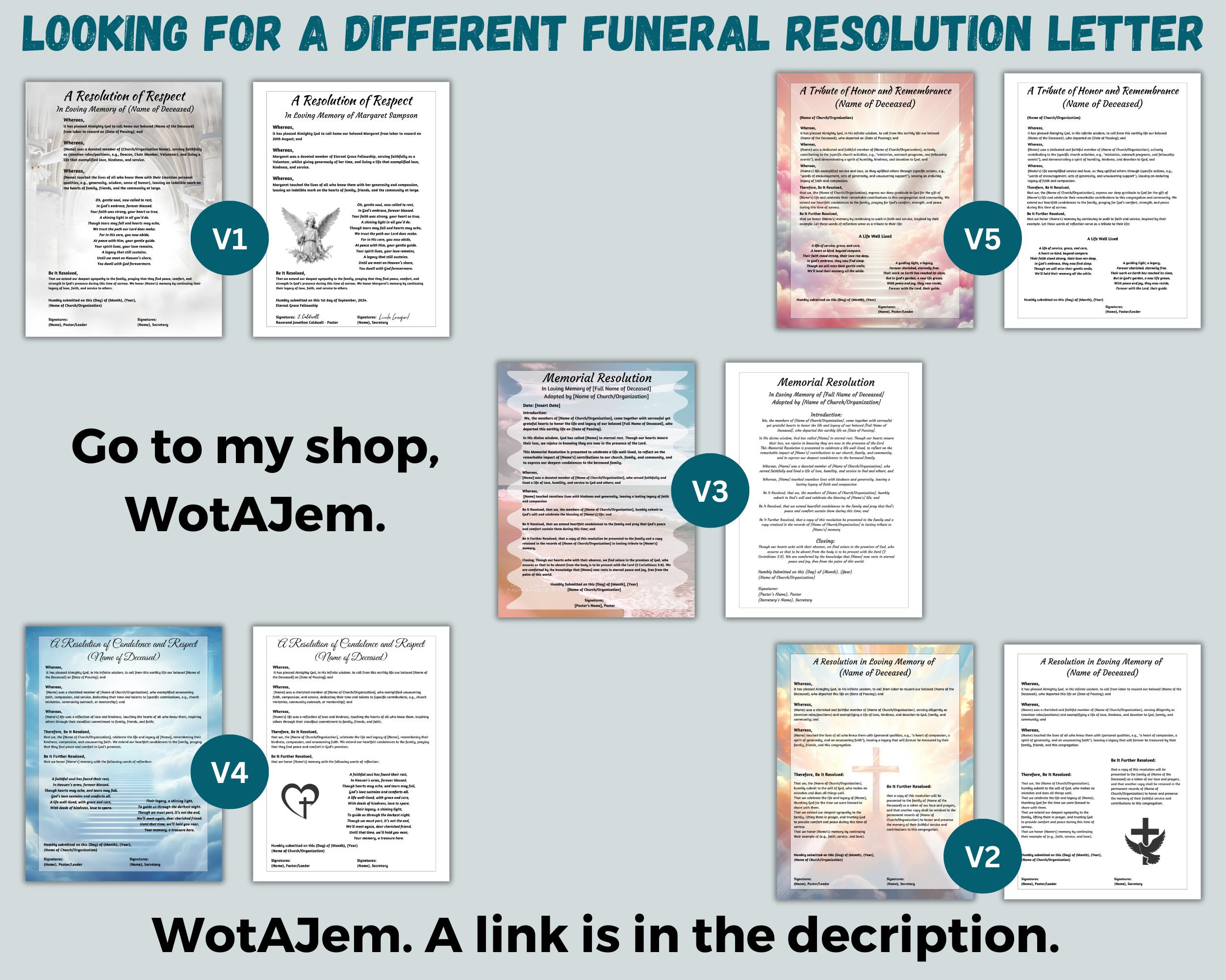 Editable Funeral Resolution Letter for Funeral Service, Resolution ...