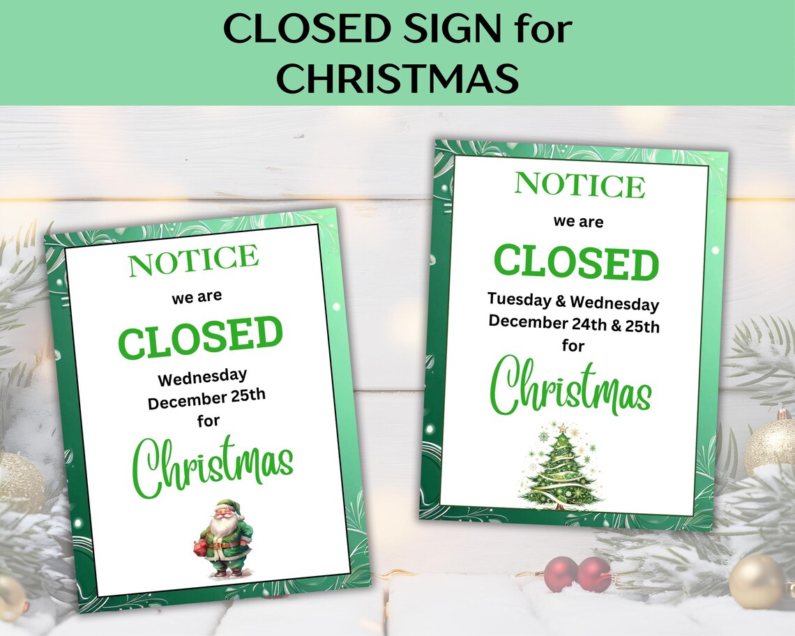 Closed Christmas Sign, Editable Office Sign for Door, Business Holiday ...