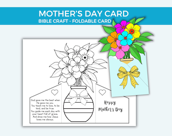 Mothers Day Bible Craft for Kids, Printable Mothers Day Coloring Card ...