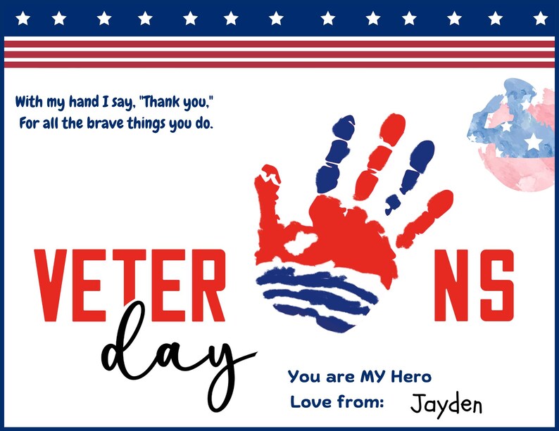 Veterans Day Handprint Art, Happy Veterans Day Handprint Keepsake ...