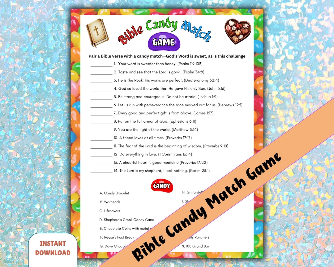 Bible Game, Bible Candy Match Christian Game, Printable Candy Trivia ...