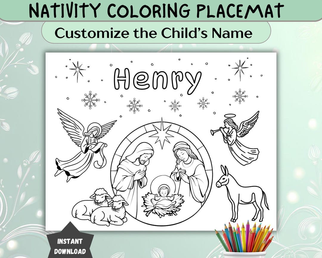 Nativity Scene Placemat, Coloring Page Edit the Name, Nativity ...