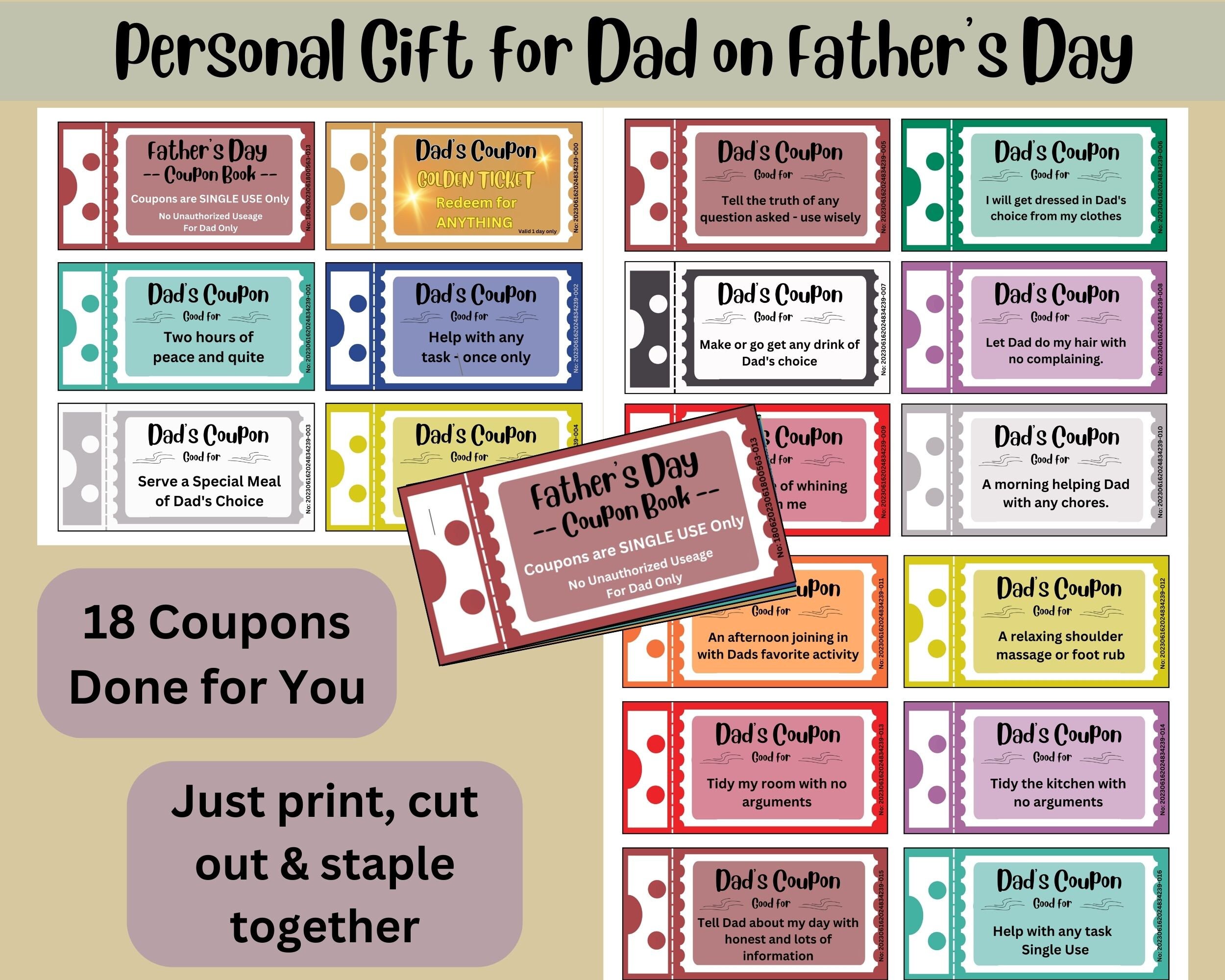 Father's Day Printable Coupon Book, A Gift for Dad on Father's Day: 18 ...