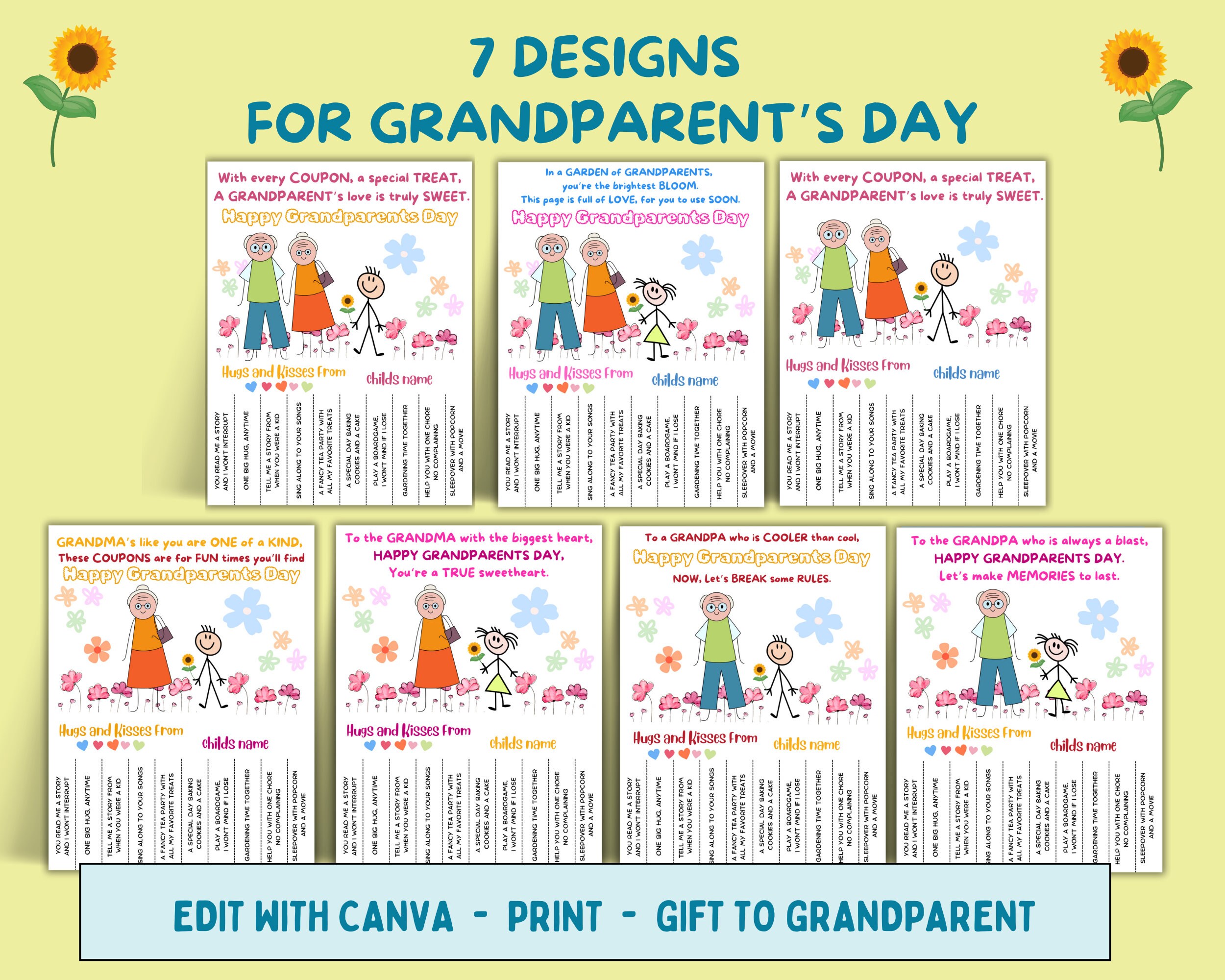 Editable Happy Grandparent's Day Coupon Flyer Printable Grandmother and ...