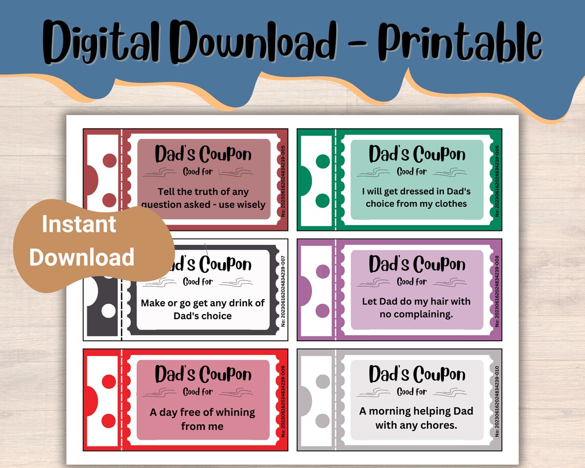 Father's Day Printable Coupon Book, A Gift for Dad on Father's Day: 18 ...
