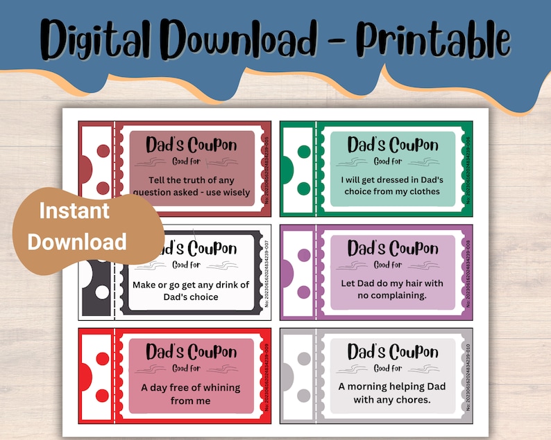 Father's Day Printable Coupon Book, A Gift for Dad on Father's Day: 18 ...