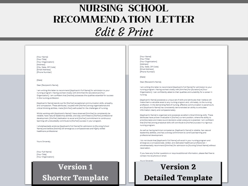 2 Nursing School Recommendation Letters Template, Professional ...