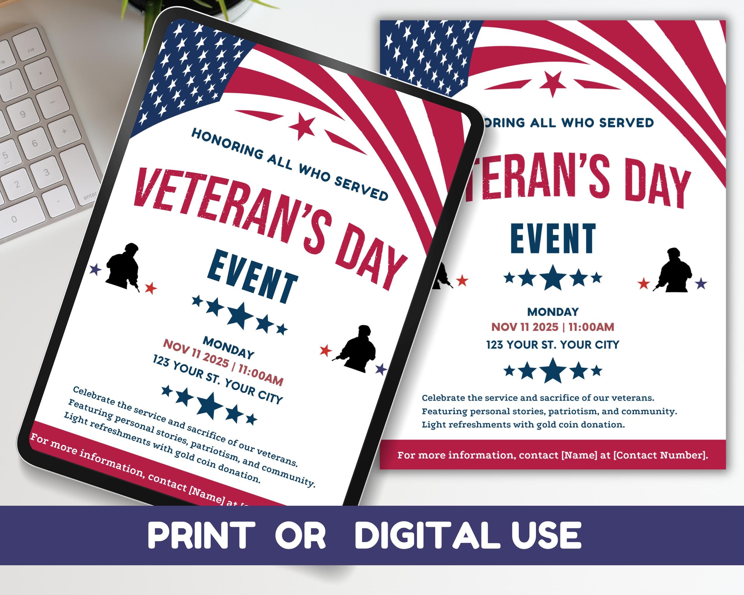 Editable Veteran's Day Flyer Template for Event Promotion Happy ...