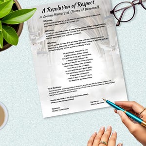 Editable Funeral Resolution Letter for a Funeral Service Church Funeral ...