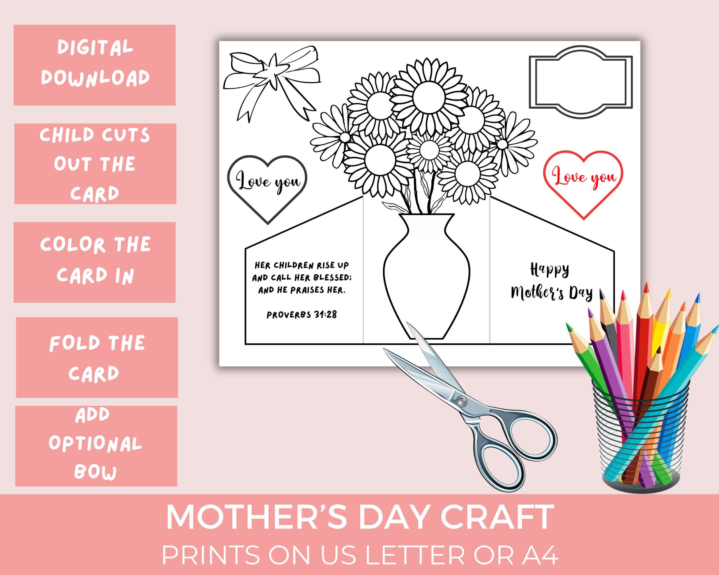 Mothers Day Bible Craft for Kids, Printable Mothers Day Coloring Card ...