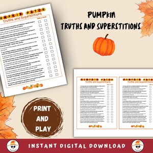 Pumpkin True or False, Printable Pumpkin Trivia Game, Thanksgiving ...