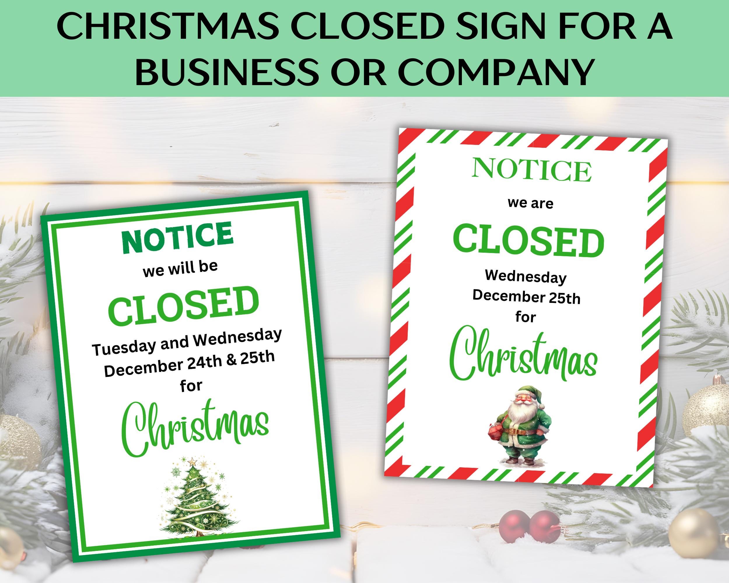 Closed Christmas Sign, Editable Office Sign for Door, Business Holiday ...