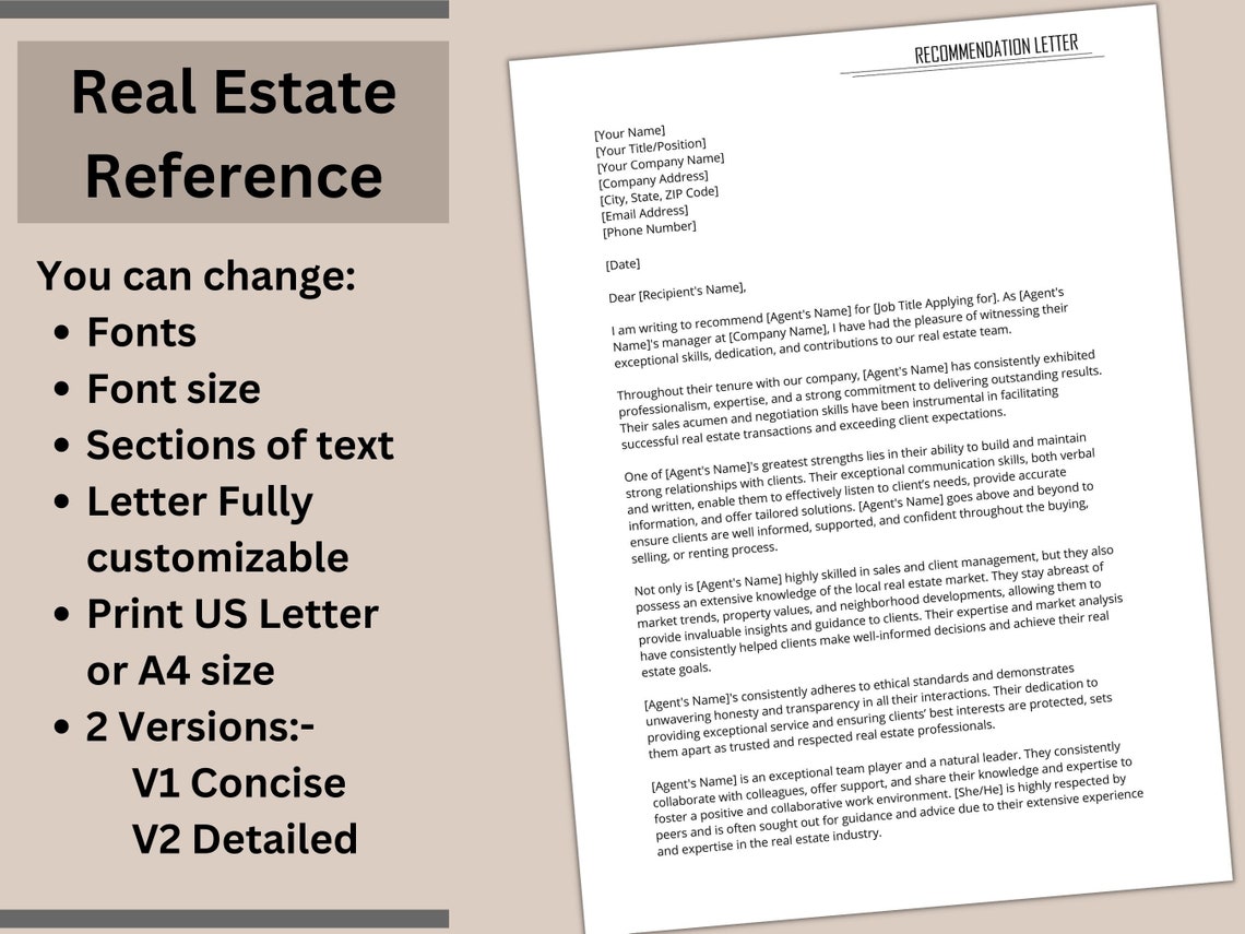 Real Estate Agent Recommendation Letter, Capture the Character & Skill ...