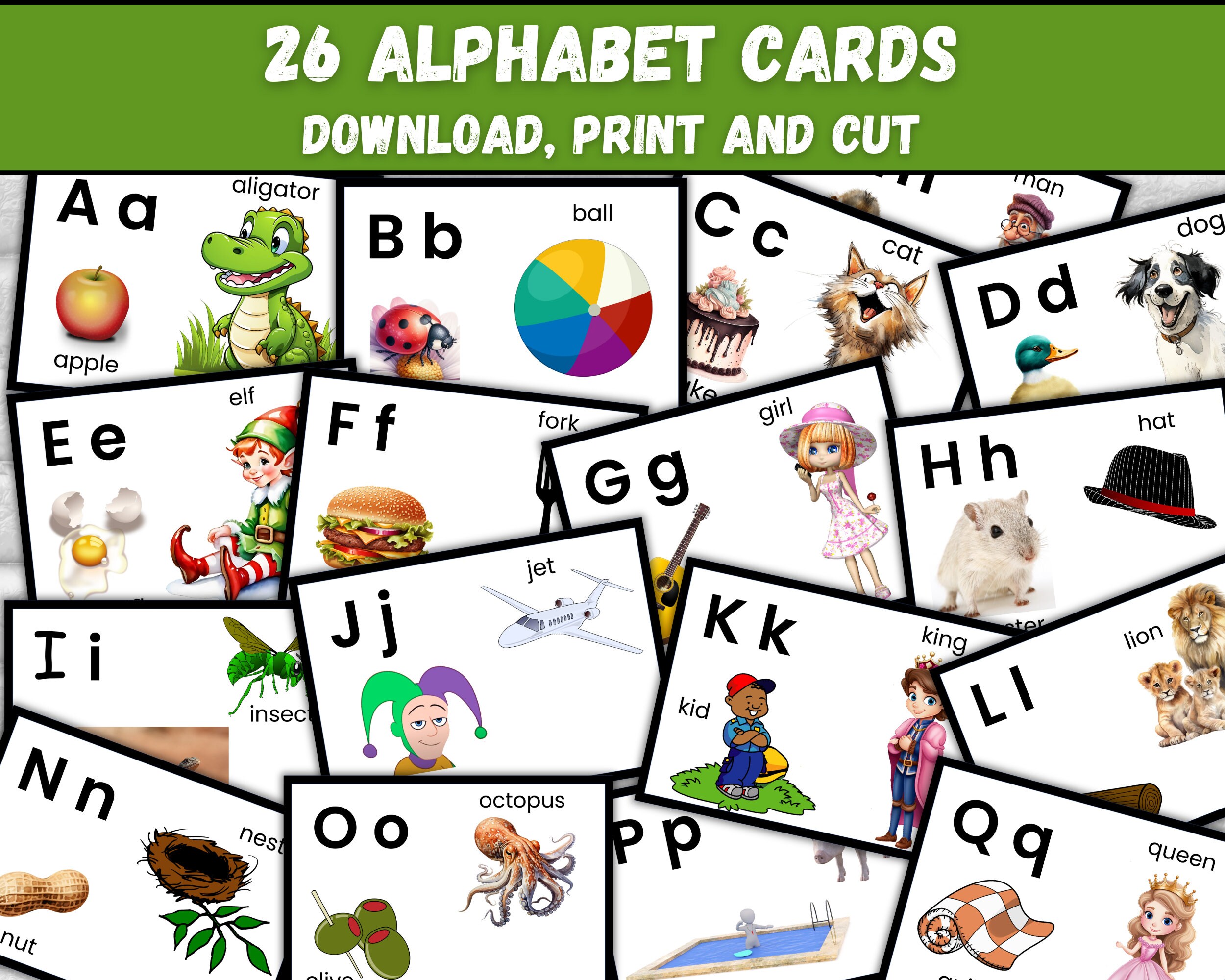 Alphabet Flashcards for Early Letter Recognition, Printable Learning ...