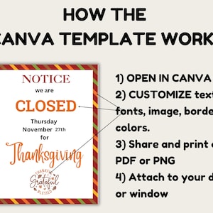 Closed Thanksgiving Sign, Editable Office Sign for Door, Business ...