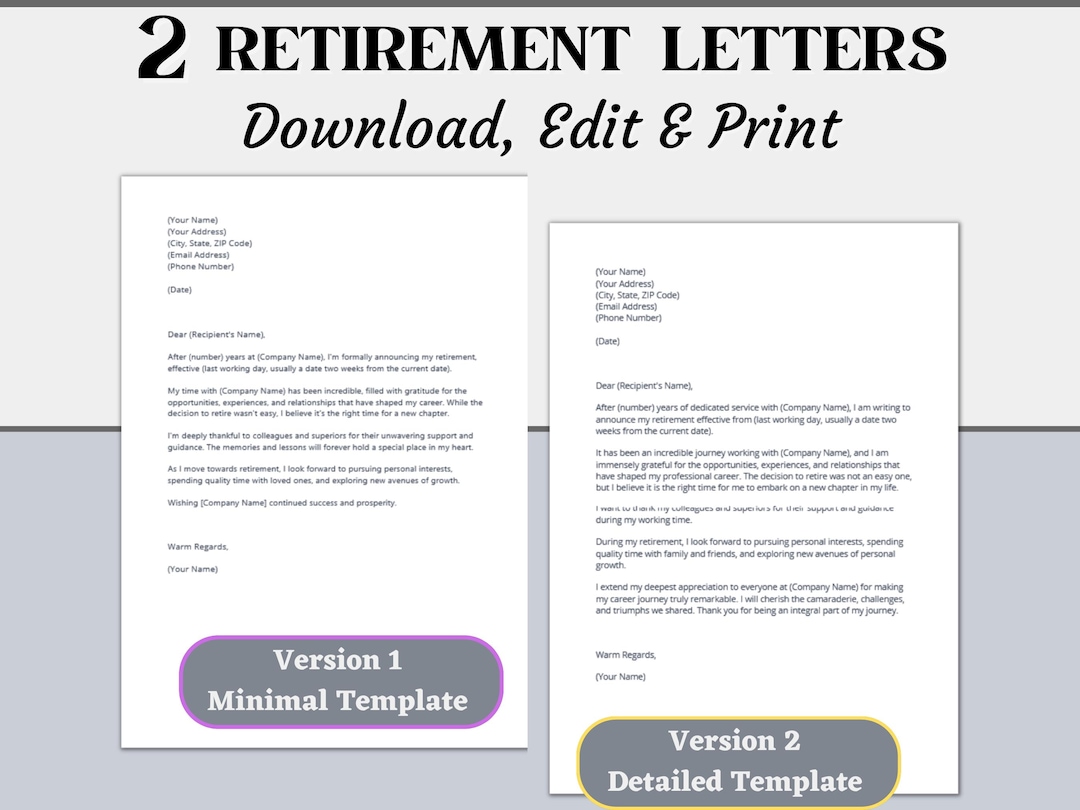 2 Retirement Letters, Letter of Resignation, Professional Retirement ...