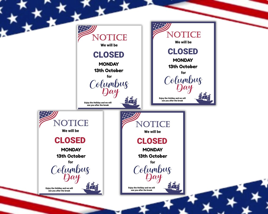 Columbus Day Closed Sign for Door Printable Sign, Closed on Columbus ...