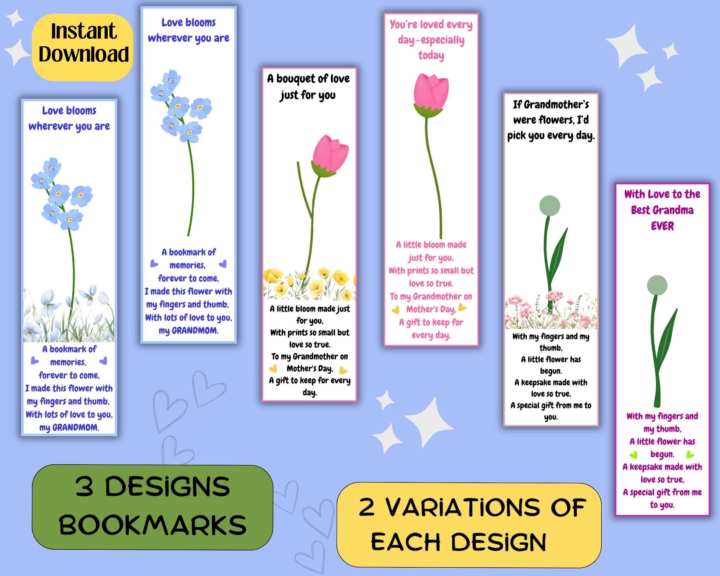 Grandmother Mother's Day Printable Bookmark, Kids Fingerprint Art ...