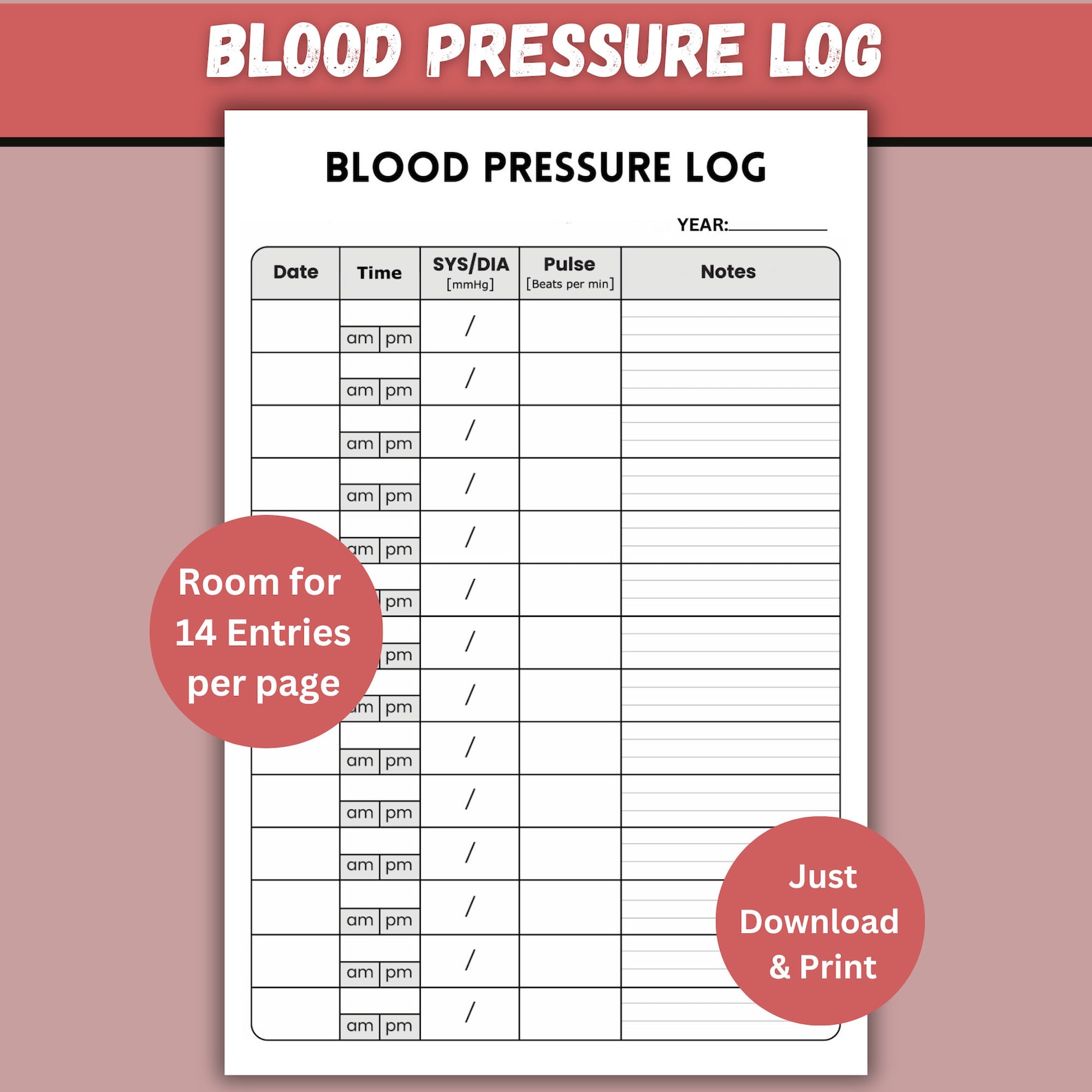 Blood Pressure Log, Blood Pressure Chart to Monitor Your Daily Blood ...