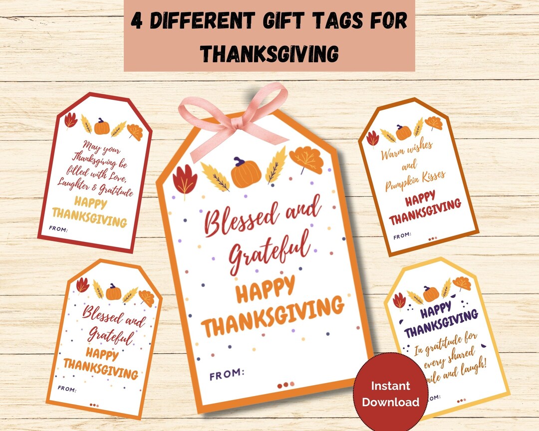 Thanksgiving Gift Tags Gratitude Gift Tag Set of 4: Elegant Thank You ...