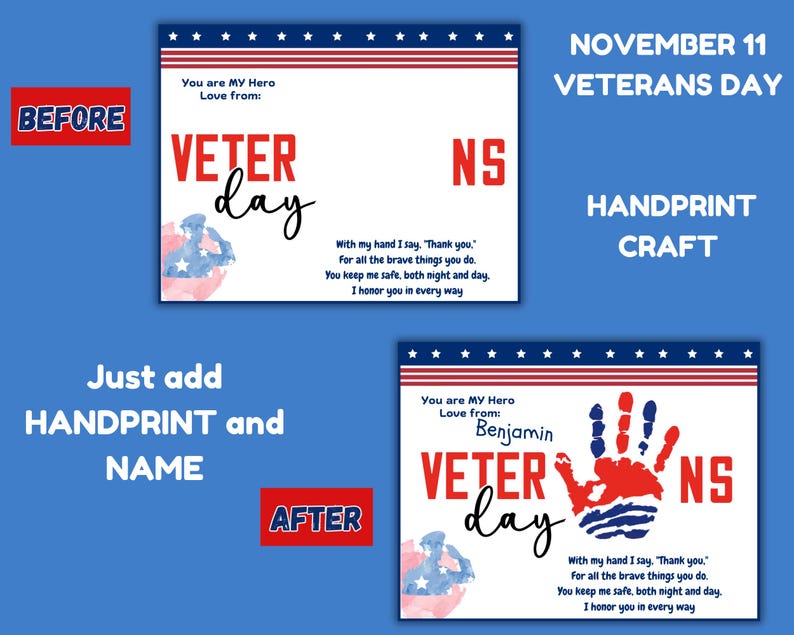 Veterans Day Handprint Art, Happy Veterans Day Handprint Keepsake ...